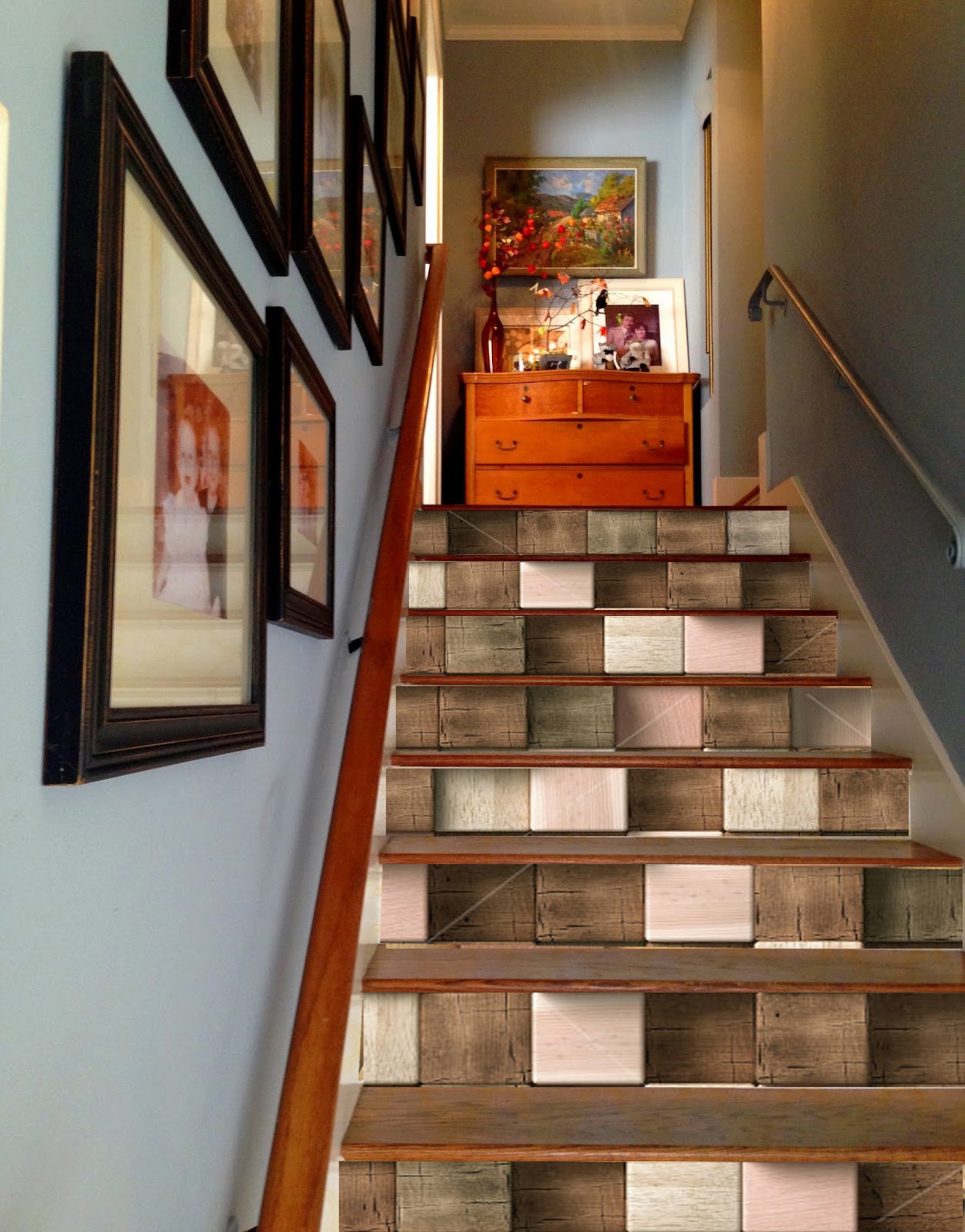 Wooden Cubes Stair Stickers 3D Wooden Textured Stair Riser Panels ...