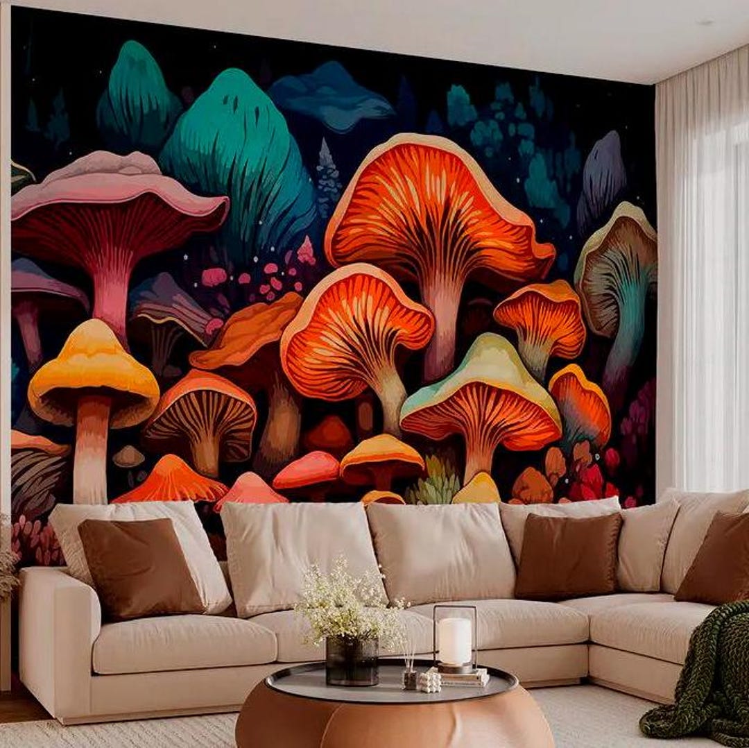 Magic Mushrooms Wall Mural Kids Room Wall Sticker Nursery Fairytale ...