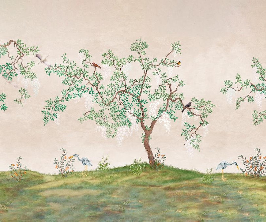 EXTRA LARGE 236 Width by 197 Height japanese Trees Birds Vinyl ...