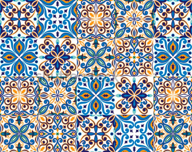 Blue Mexican Tiles Decoration Adhesive Vinyl Stair Riser Panels Stairs ...