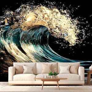 Wave Abstract Wall Mural for Bedroom Wave Dark Backdrop Mural Accent ...
