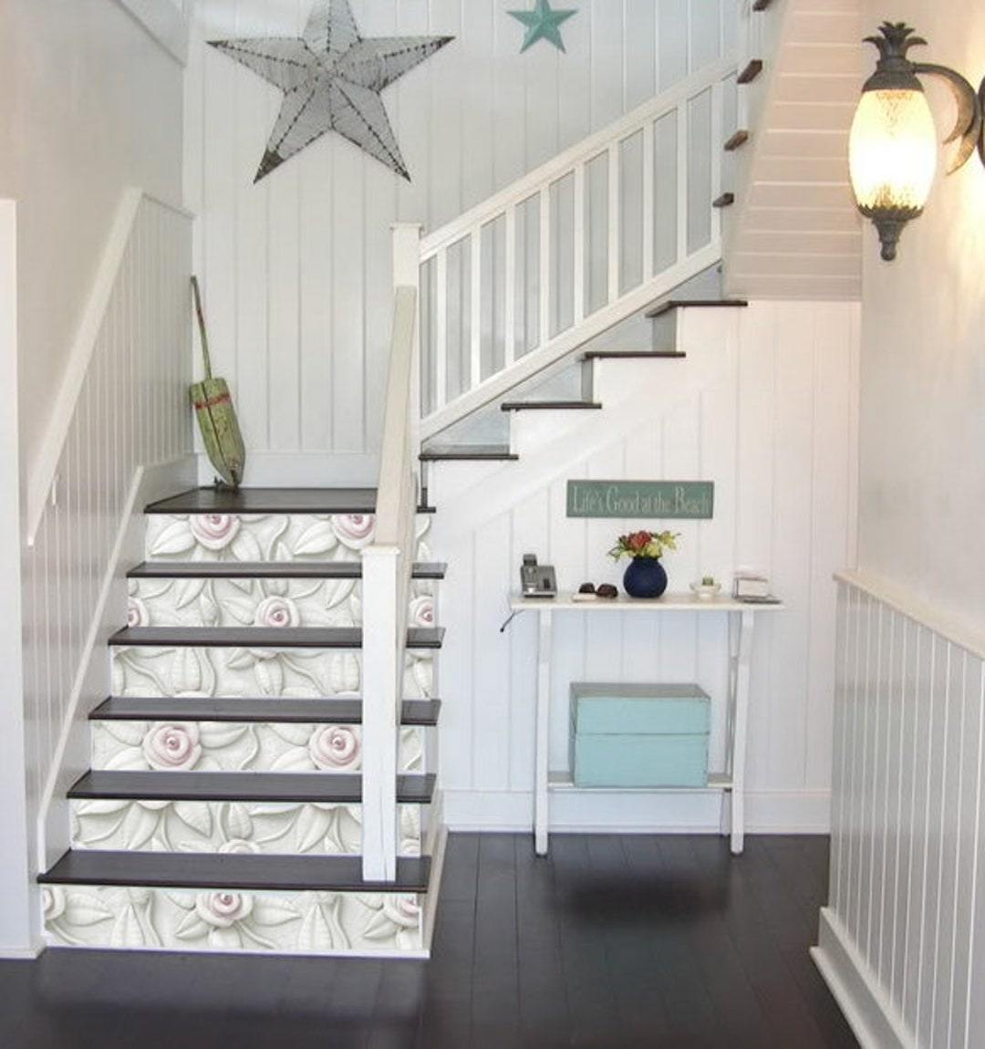 3D Flowers Stone Geometry 3D Fretwork Self Adhesive Vinyl Stair Riser ...