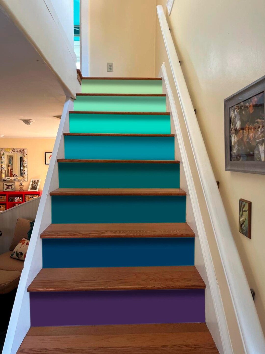 Rainbow Stairs Oasis Blue Stair Gradient Peel and Stick Stair Riser ...