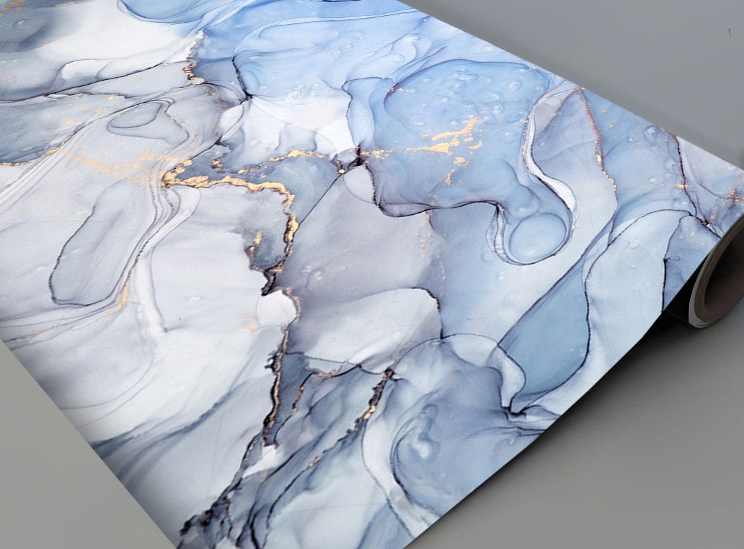 Pearl White Blue Turquoise Luxury Marble Wallpaper Wall - Etsy