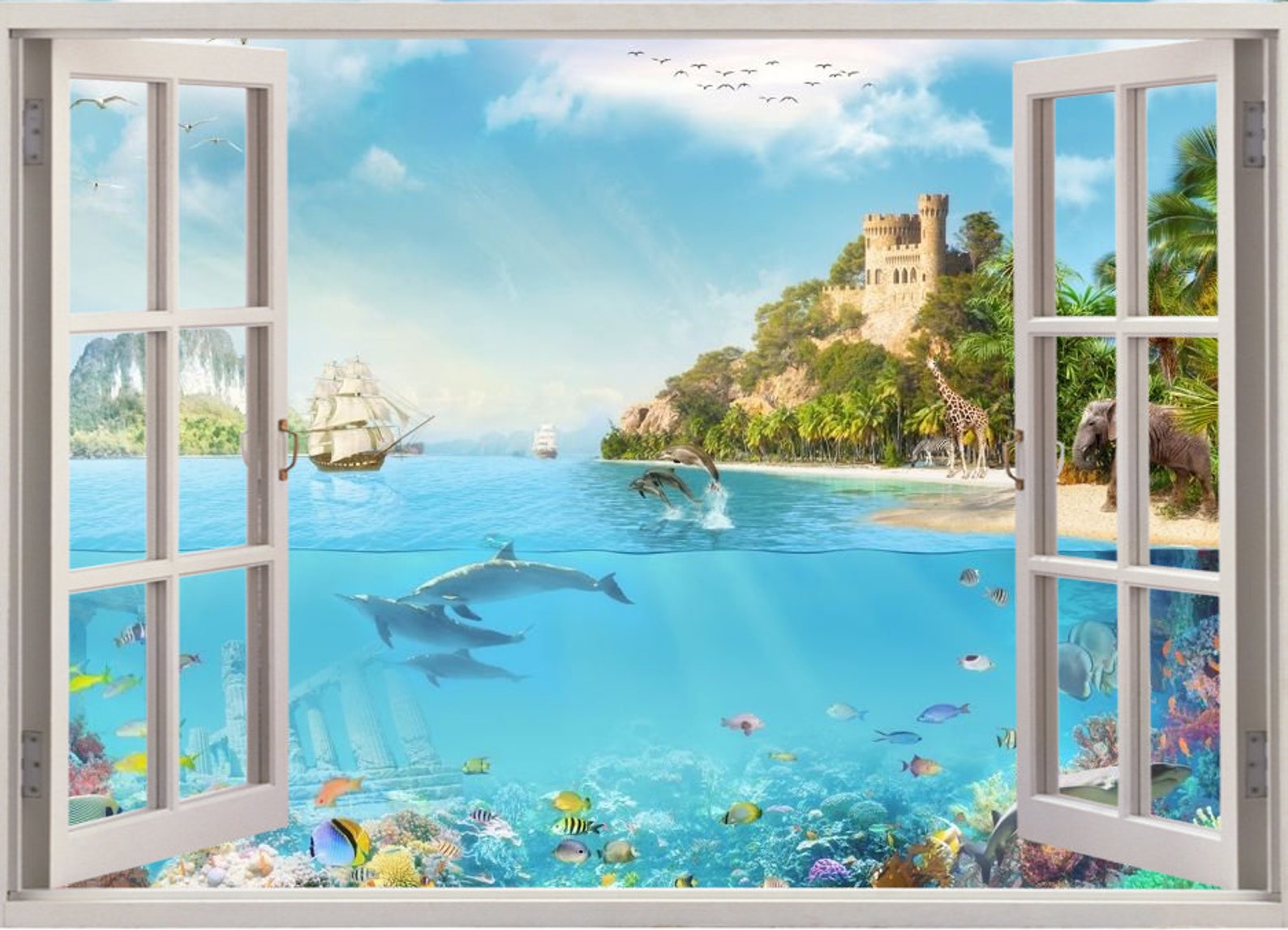 Window Dolphins Room Wallpaper Kids Room Sticker Wall Nursery | Etsy