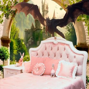 Fairytale Kids Castle Wallpaper & Cute Dragon Wall Mural, Princess ...