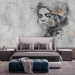 Woman Face on Concrete Background Murals Abstract Female Portrait ...