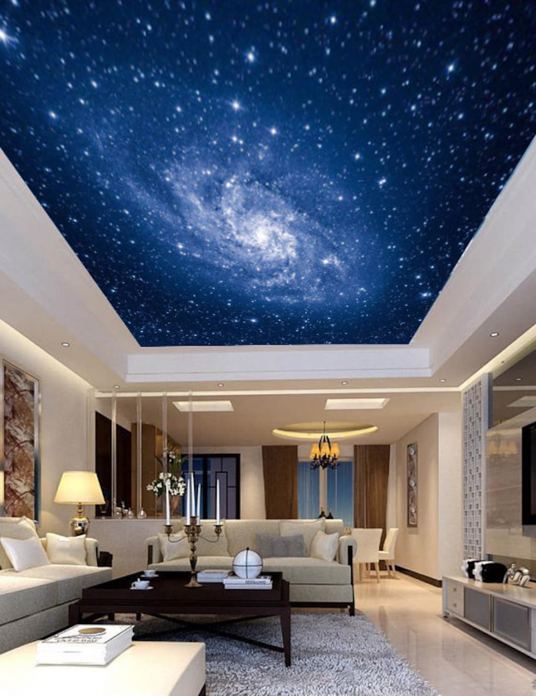 Space Night Sky Planets Ceiling Sticker Ceiling Decor Dark Night Space ...