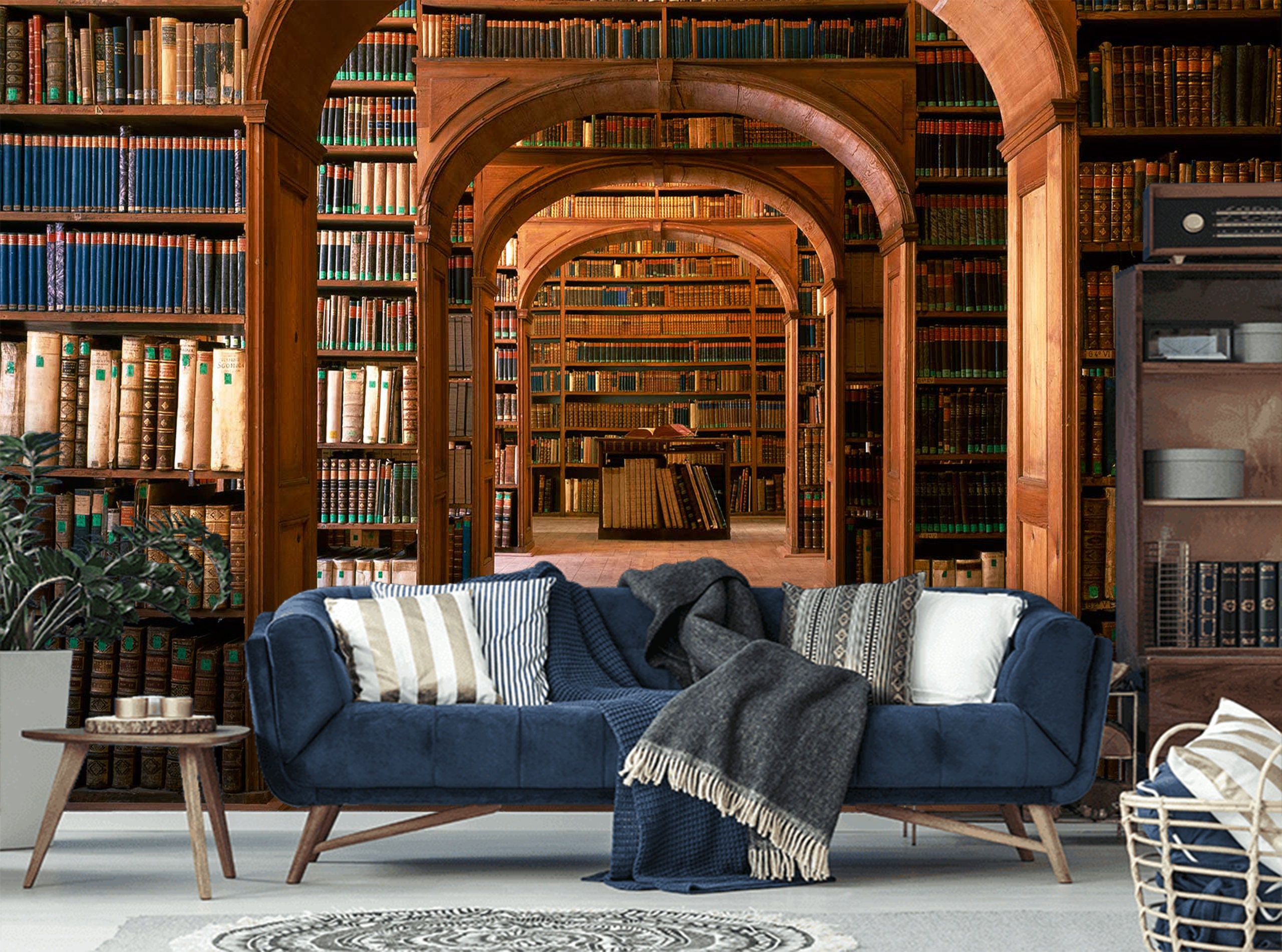 Unique Library 3D Wall Decor Old Library Vinyl Wallpaper Books | Etsy