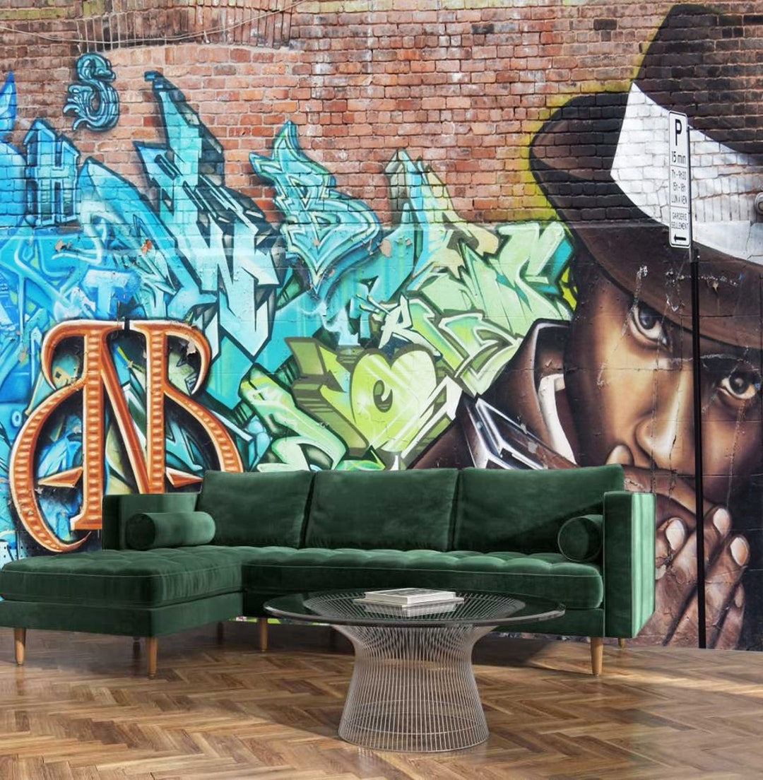 Brick Wall Graffiti Mural Street Art Wallpaper Wall Fragment Wallpaper ...