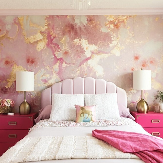 Roze En Goud Behang