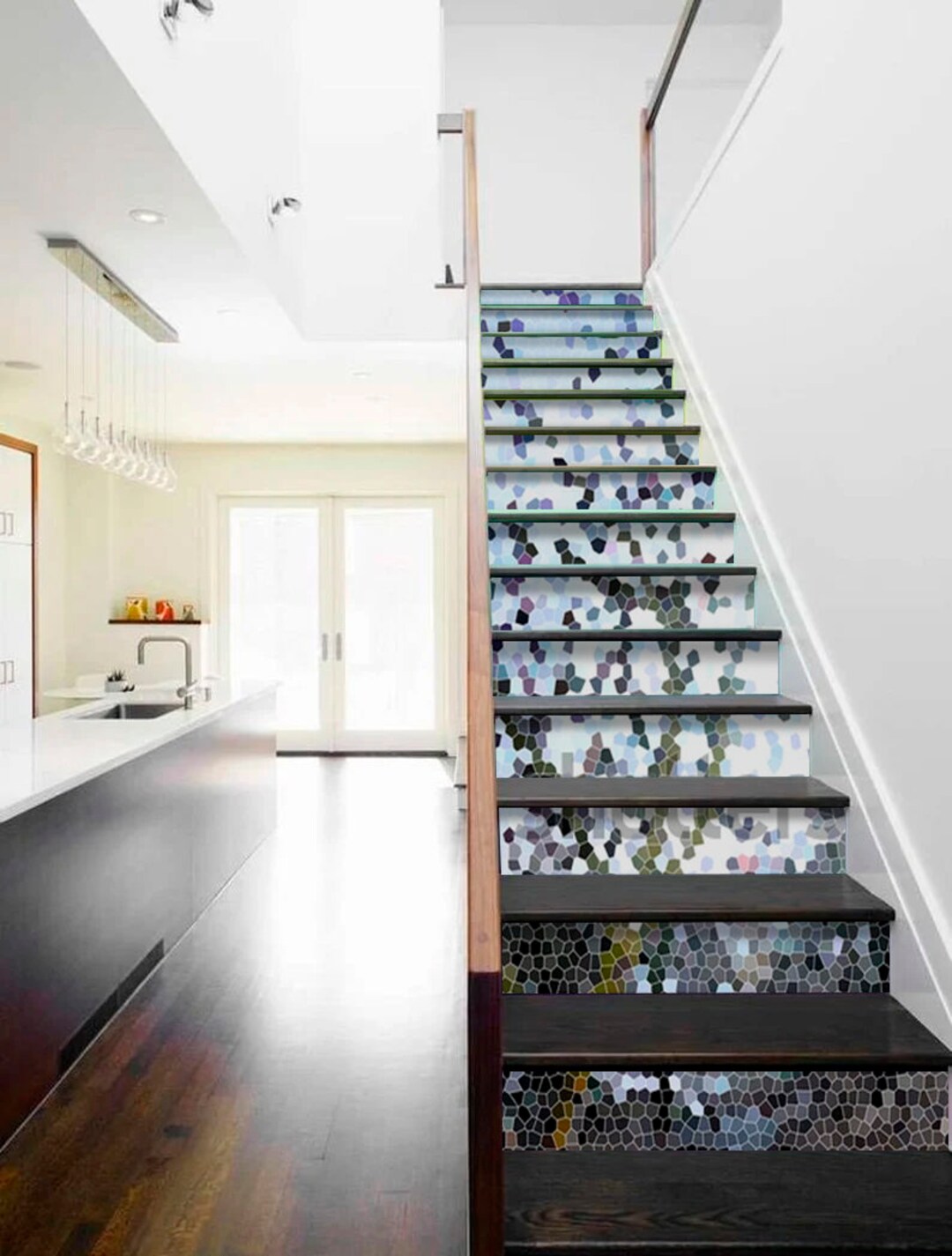 Rainbow Blue Mosaic Stair Risers Self Adhesive Peel and Stick Mosaic ...