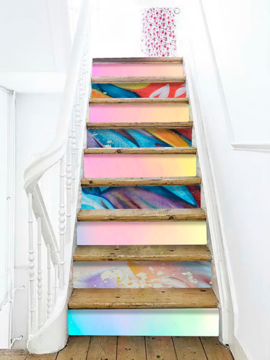 Bright Sunny Rainbow Stairs Decoration Panels Self Adhesive Vinyl Stair ...