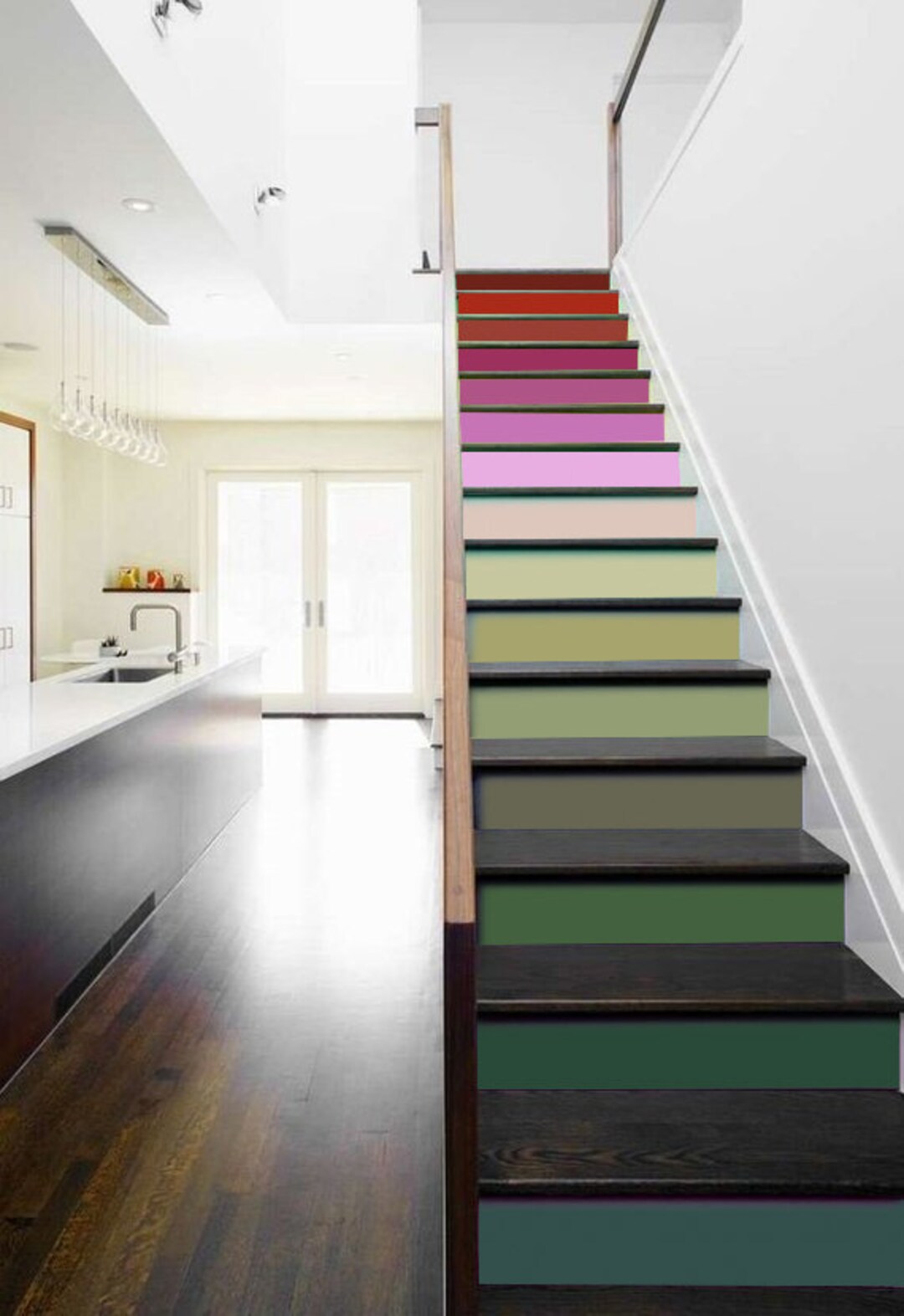 Pink Green Rainbow Stairs Riser Panels Self Adhesive Vinyl Stair Riser ...