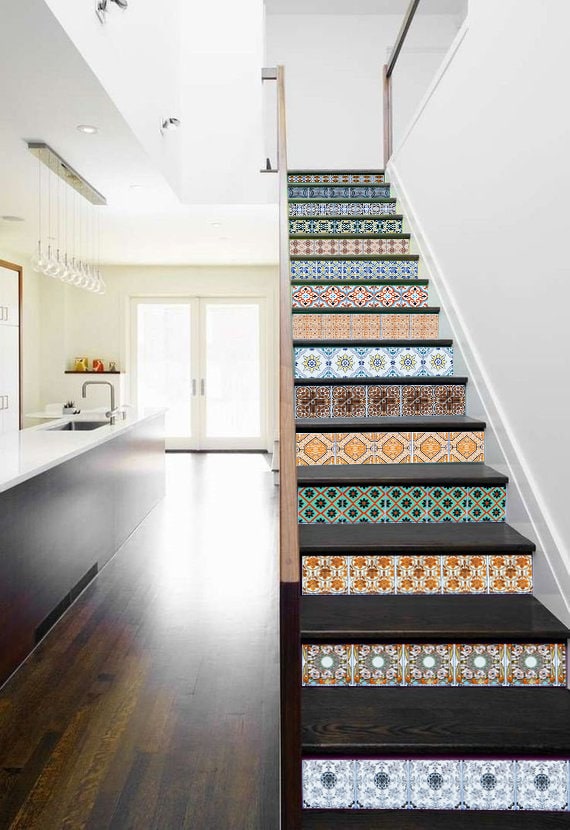 Rainbow Portugal Tiles Stairs Panels Self Adhesive Vinyl Stair - Etsy
