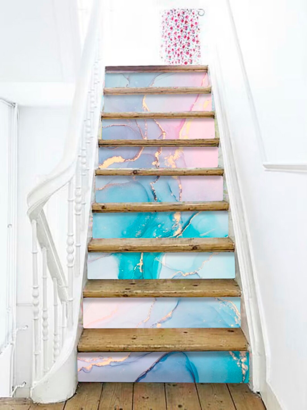 Blue Luxury Fluid Stair Risers Pink Purple Turquoise Marble Stair ...