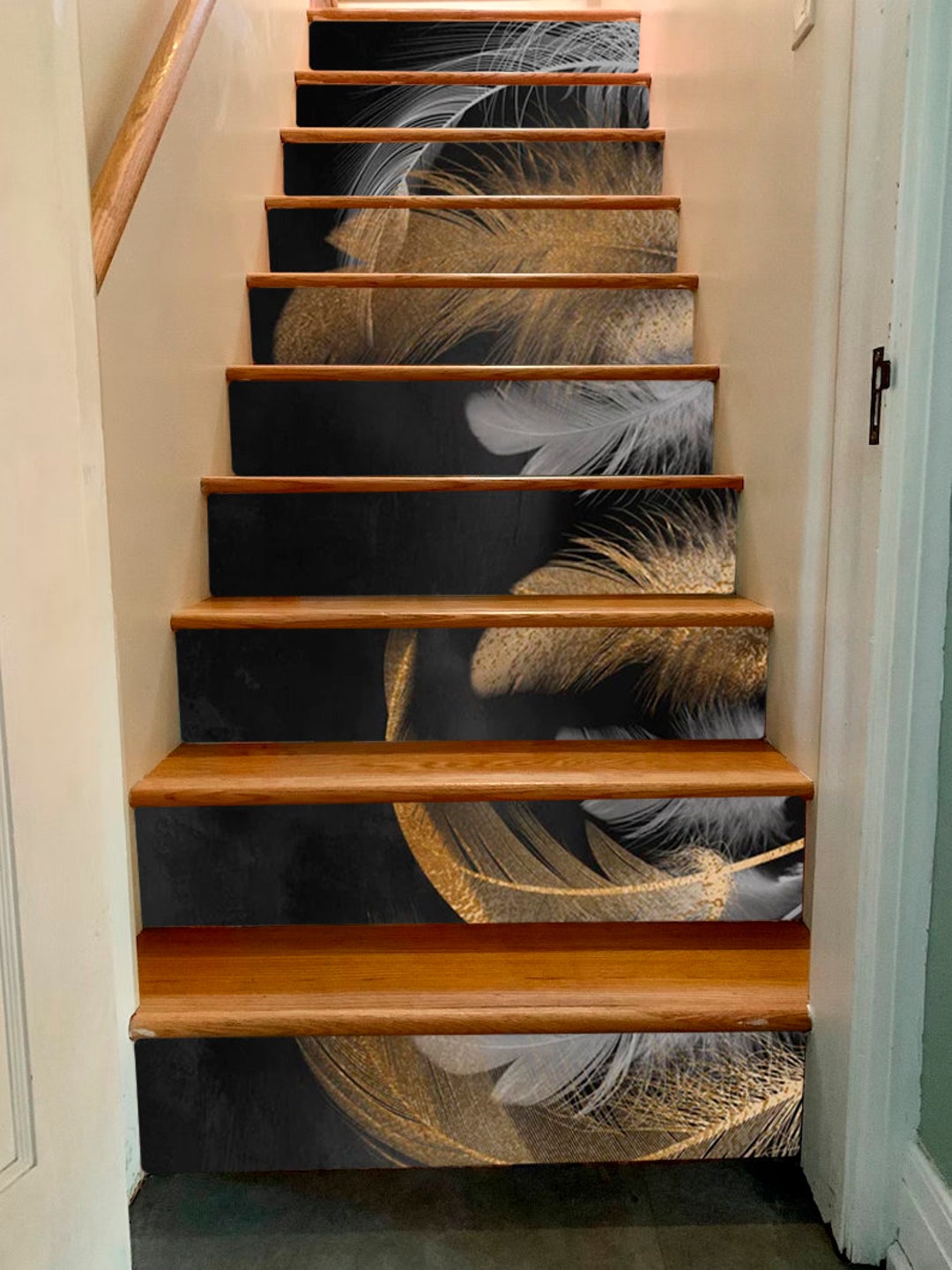 Gold Feathers on the Concrete Background Steps Self Adhesive Stairs ...