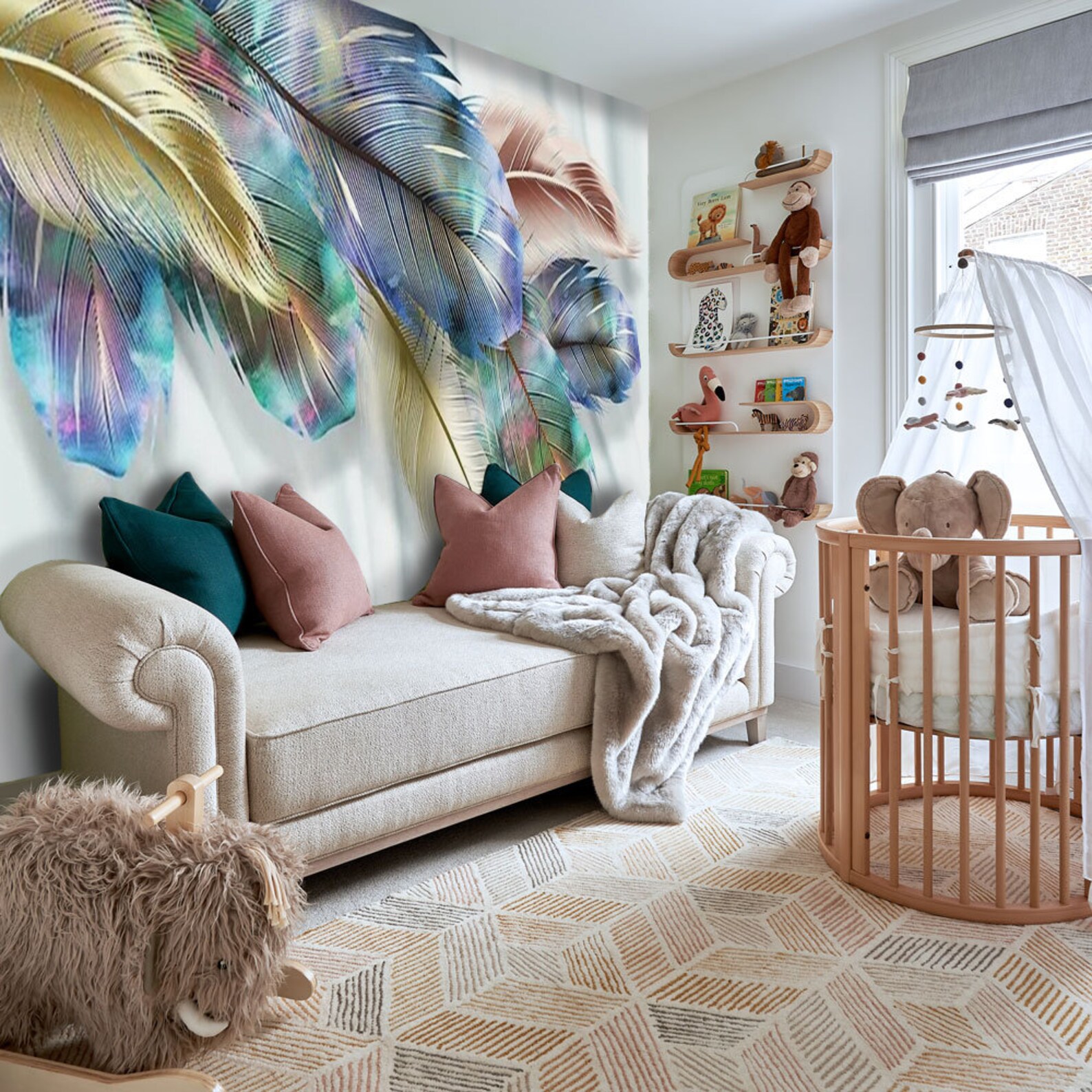 3D Rainbow Feather Pattern Vinyl Wallpaper Colourful Kids Wallpaper ...