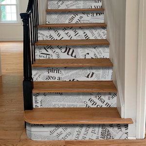 Newspaper Vintage Steps Self Adhesive Vinyl Stair Riser Panels Stairs ...