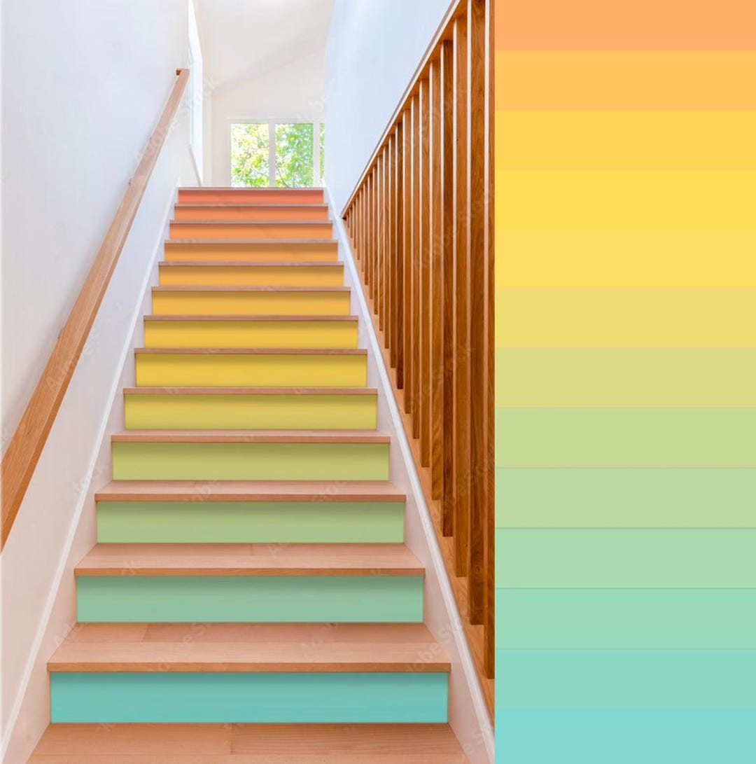 Rainbow Stairs From Turquoise to Yellow Color Stairs Peel and Stick ...