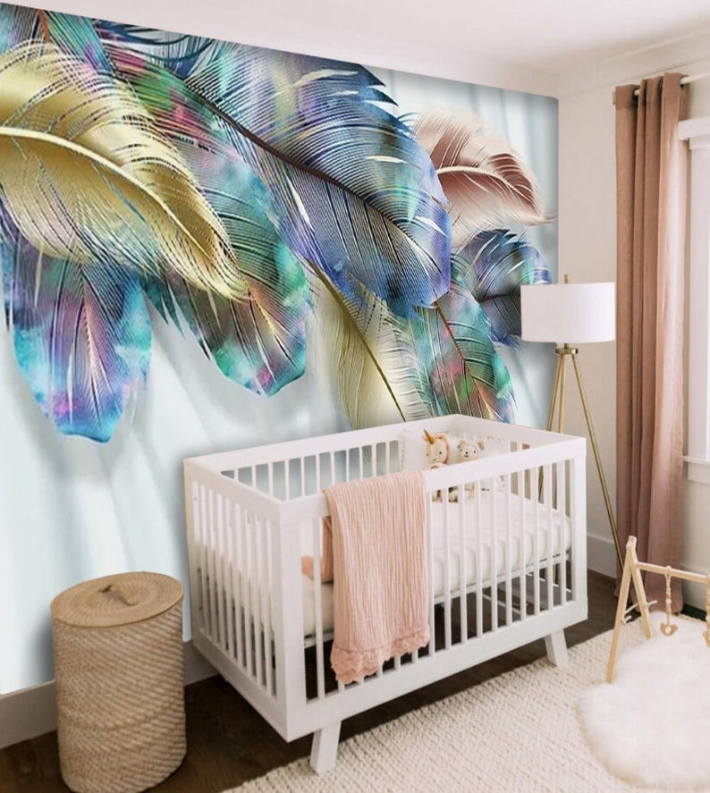 3D Rainbow Feather Pattern Vinyl Wallpaper Colourful Kids Wallpaper ...