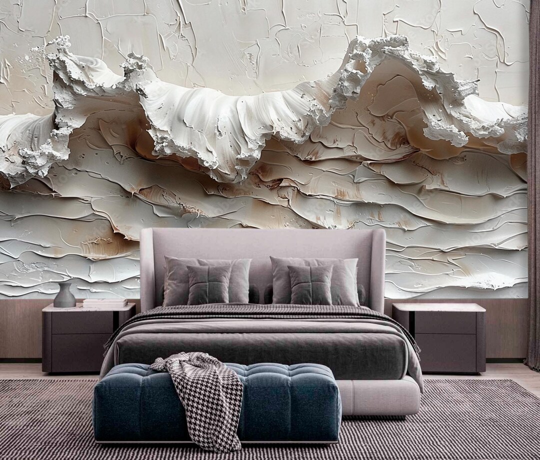 3D Waves Textured Wallpaper Wave Wall Sticker Wall Decoration Peel and ...