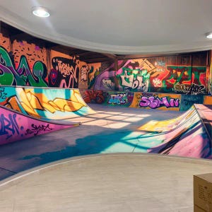 Skate Park With Graffiti Wall Mural Skate Ramp Backdrop Wall Sticker ...