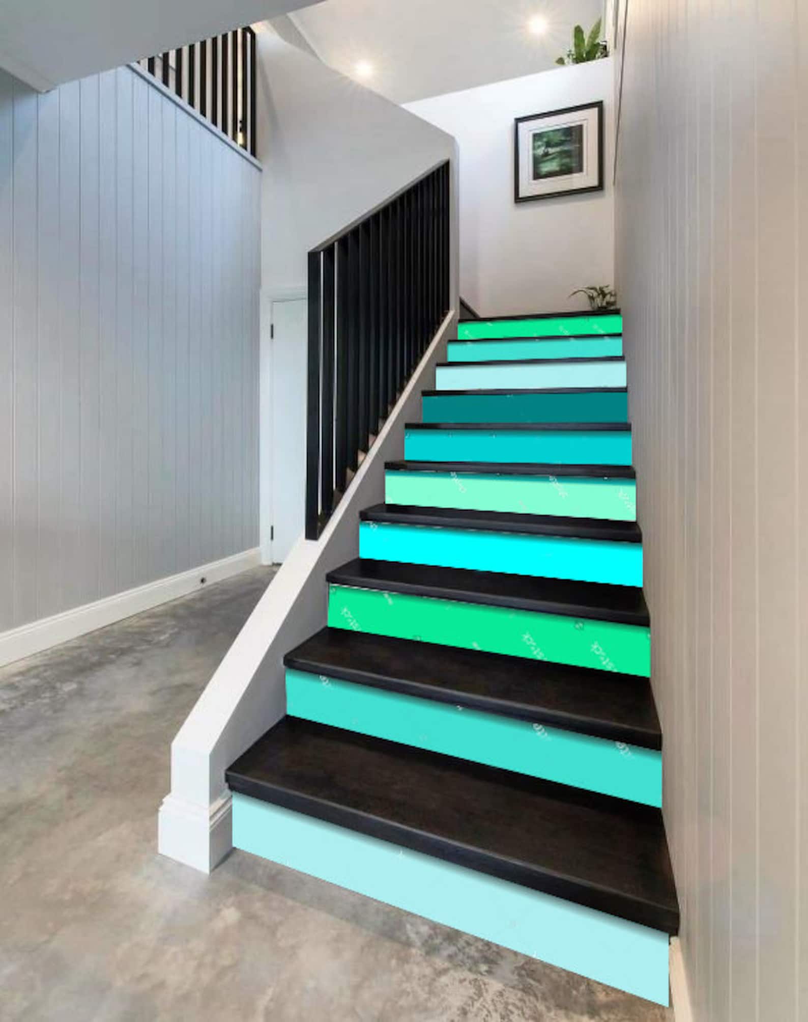 Turquoise Colors Rainbow Stairs Multicolor Stair Panels Self - Etsy