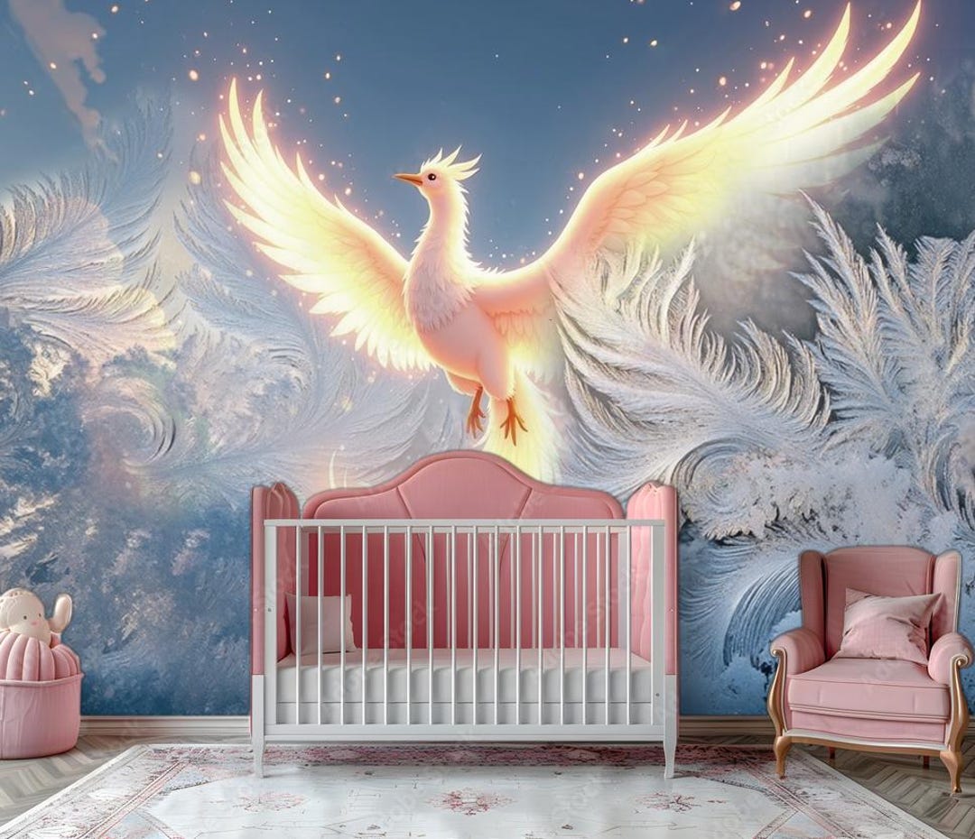 Mystical Phoenix Wallpaper Mural Baby Girl Room Wall Decor Whimsical ...