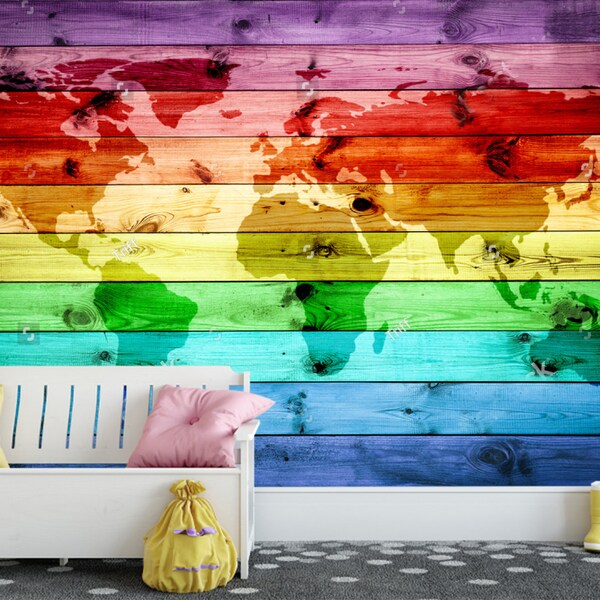 Peel and Stick Wallpaper With World Map Design - Etsy