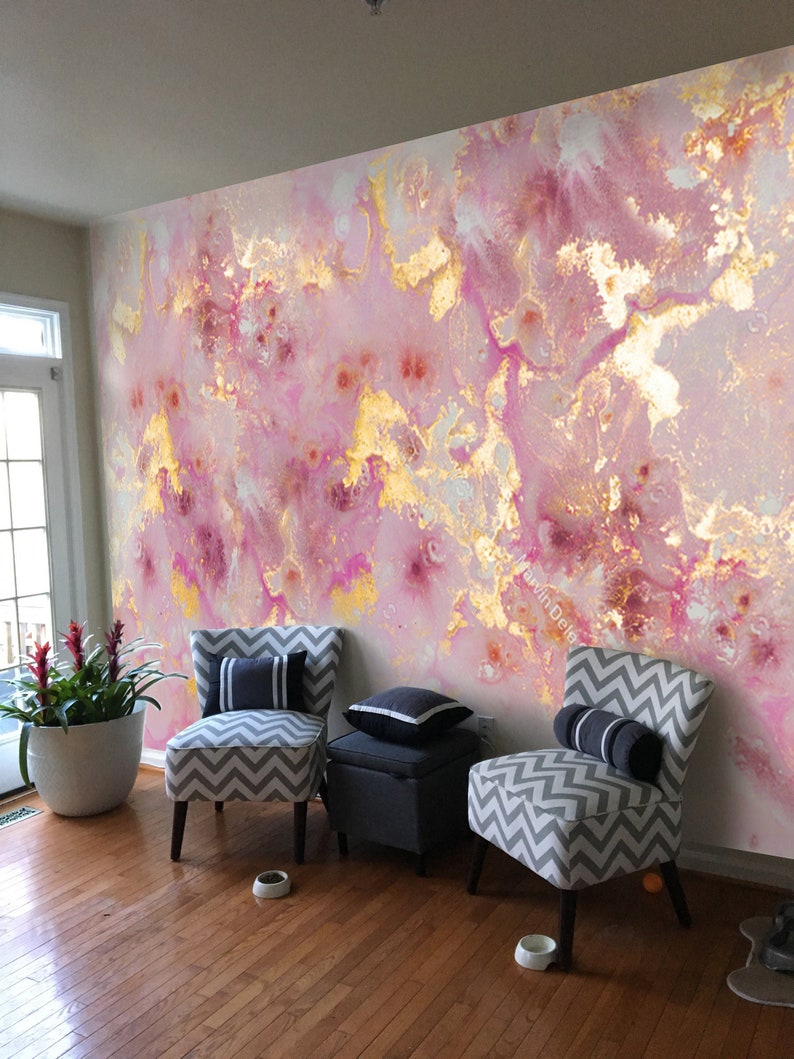 EXTRA LARGE roze paars goud marmer vinyl behang | Etsy