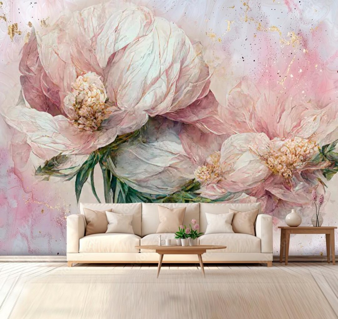Huge Flower Wall Mural Pink Gold Wall Decal Girl Nursery Wall Decor ...