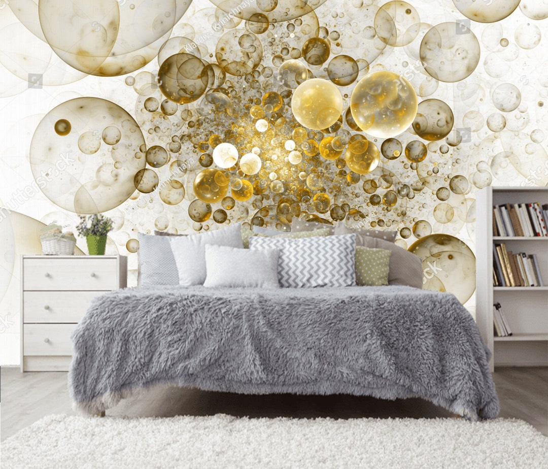 Glittering Gold Bubbles 3D Wall Sticker Decor Ceiling Golden White Wall ...