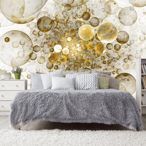 Glittering Gold Bubbles 3D Wall Sticker Decor Ceiling Golden White Wall ...