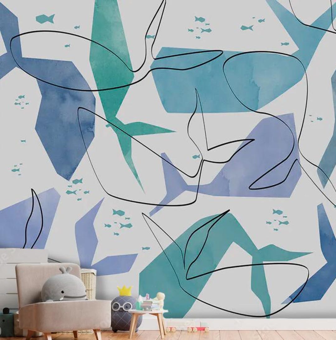 Ocean Fish Wall Papers Whales Kids Murals Baby Room Teal Wallpaper ...