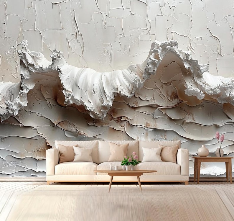3D Waves Textured Wallpaper Wave Wall Sticker Wall Decoration Peel and ...