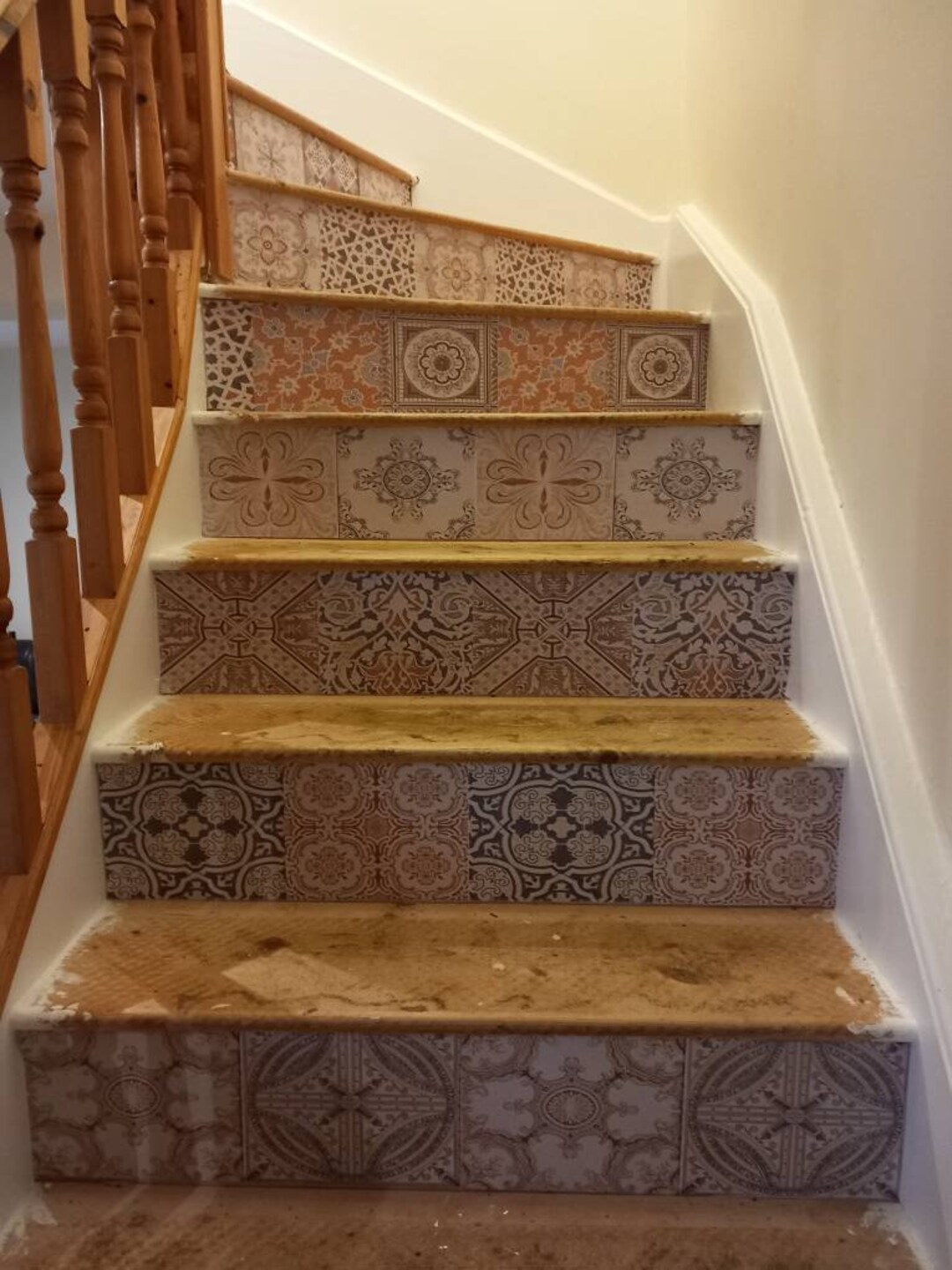 Gray Portugal Tiles Stair Risers Beige Orange Blue Gray Staircase Stair ...