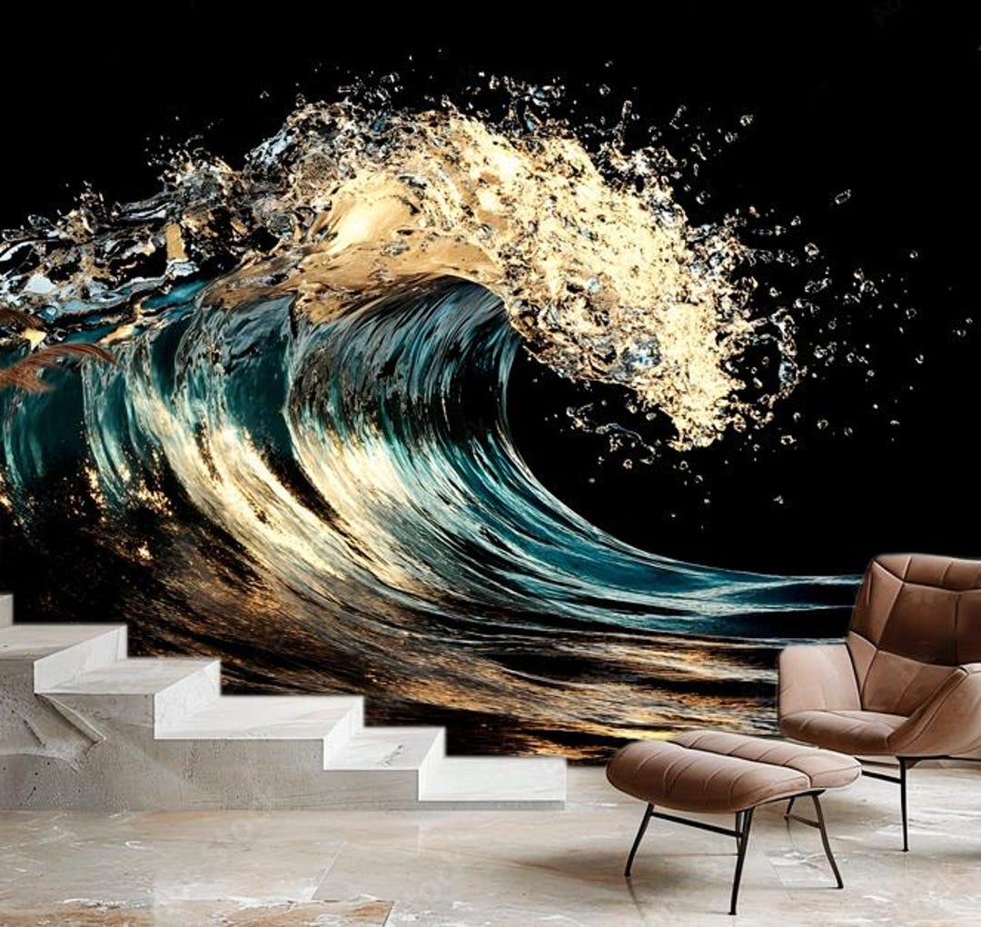 Wave Abstract Wall Mural for Bedroom Wave Dark Backdrop Mural Accent ...
