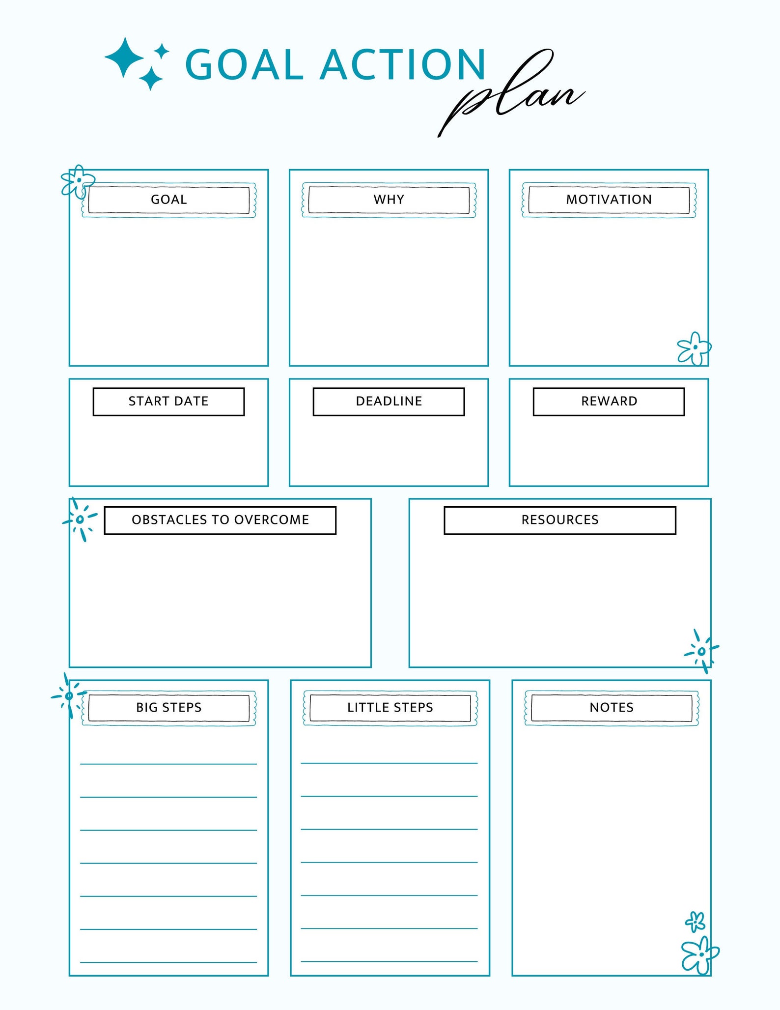 Goal Action Planner Printable, Instant Download, Printable Goals List ...