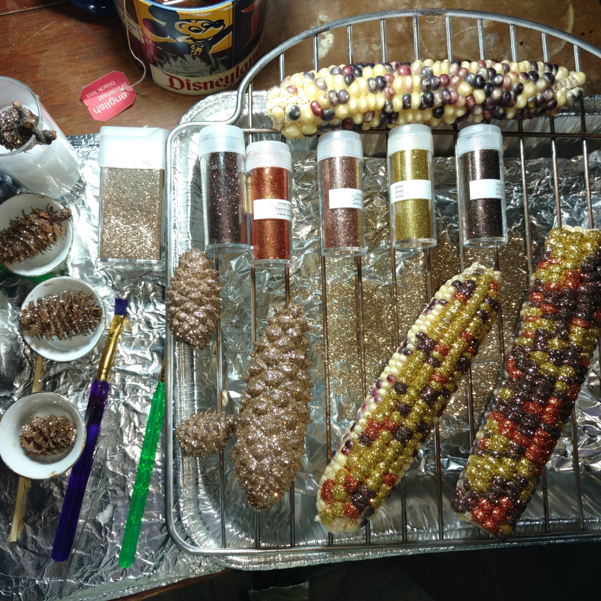 Glittered Corn, Natural Fall Thanksgiving Table Arrangement Decoration ...
