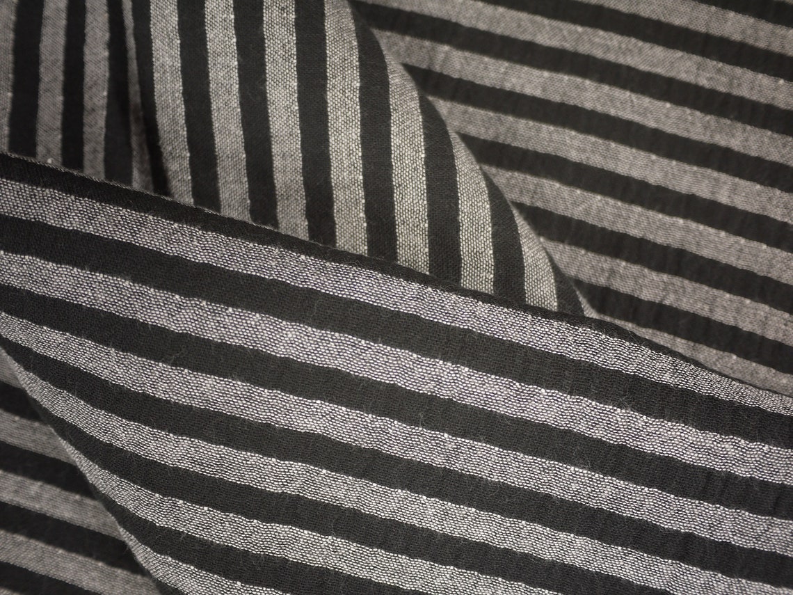 Cotton fabric 2.6m black grey stripes. Length of natural | Etsy