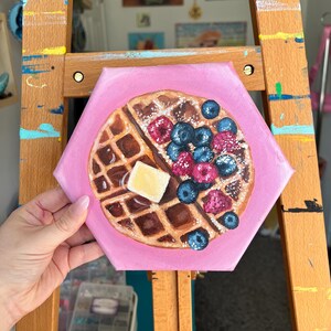 Waffle Realistic Breakfast Painting of a Waffle Blueberry Raspberry Art ...