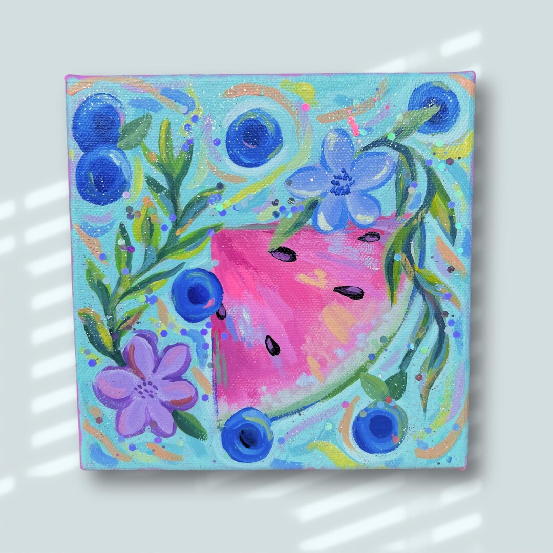 Watermelon Slice Painting 6x6 Acrylic Canvas Colorful Kitchen Art ...