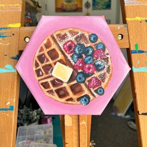 Waffle Realistic Breakfast Painting of a Waffle Blueberry Raspberry Art ...