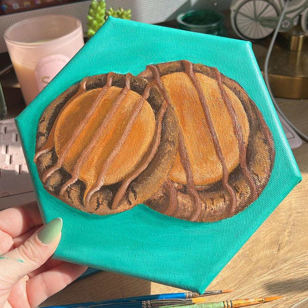 Chocolate Carmel Brownie Realistic Cookie Painting on Hexagon Canvas ...