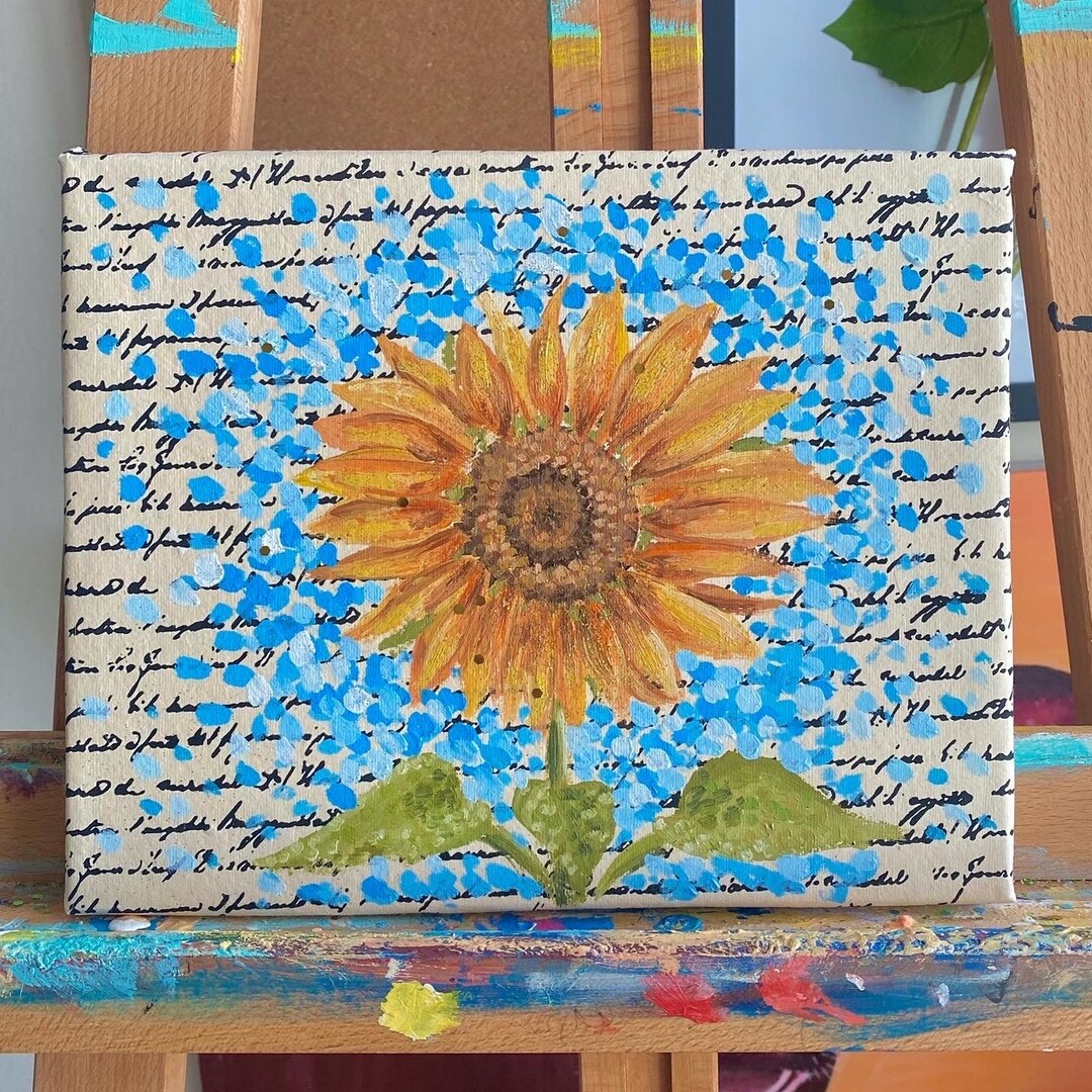 Impressionist Sunflower Painting Inspired by Van Gogh 10x8 Acrylic on ...