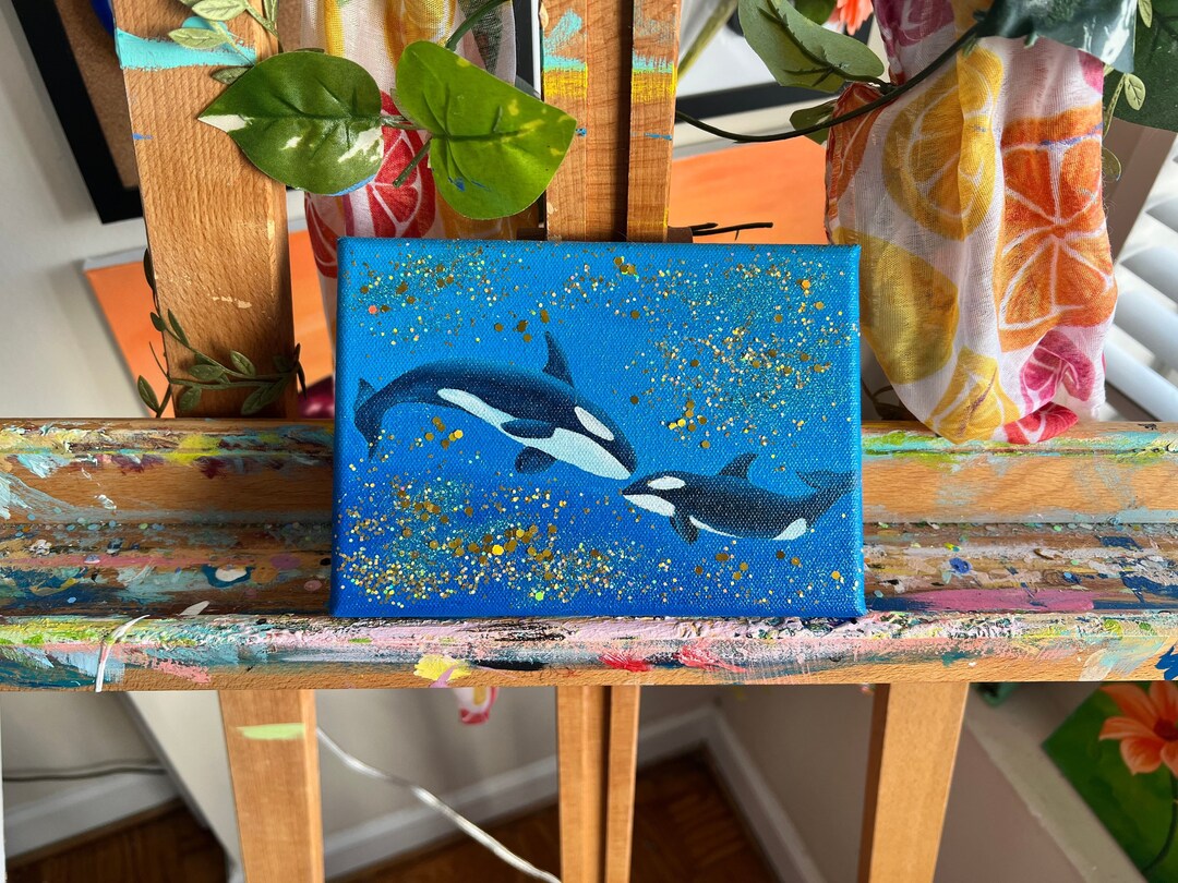 Mini Orca Acrylic Painting on Canvas Nautical Ocean Themed - Etsy