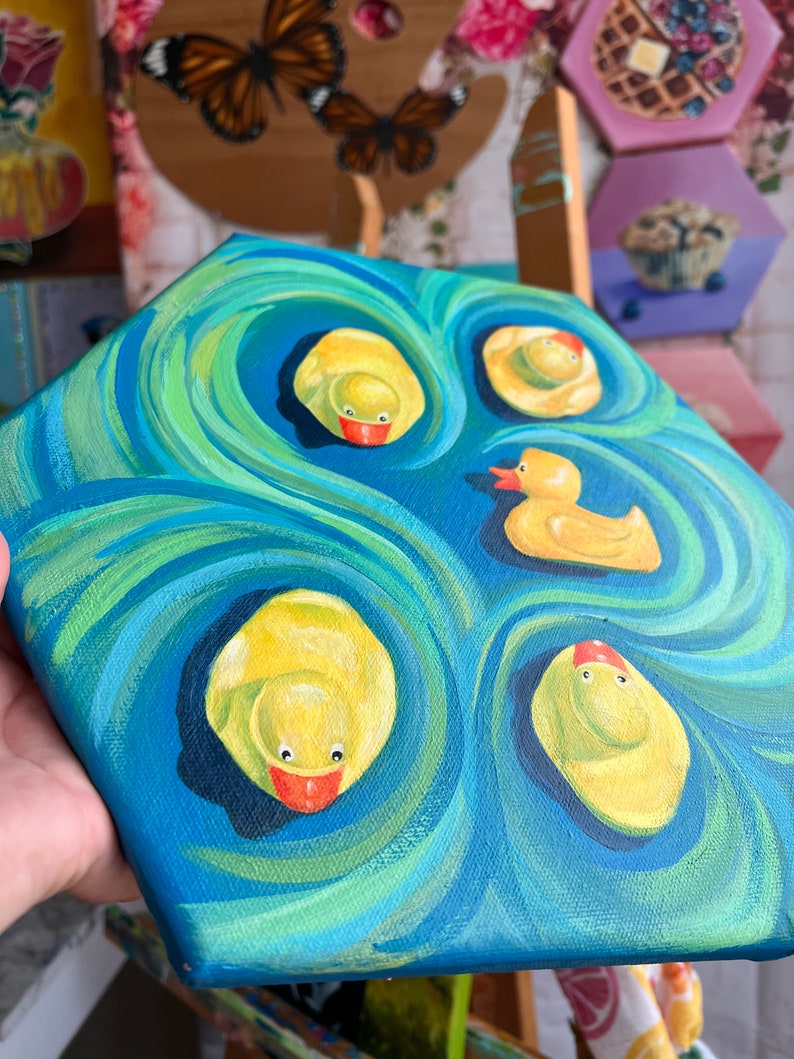 Rubber Duck Acrylic Painting on Hexagonal Canvas Bold Modern - Etsy