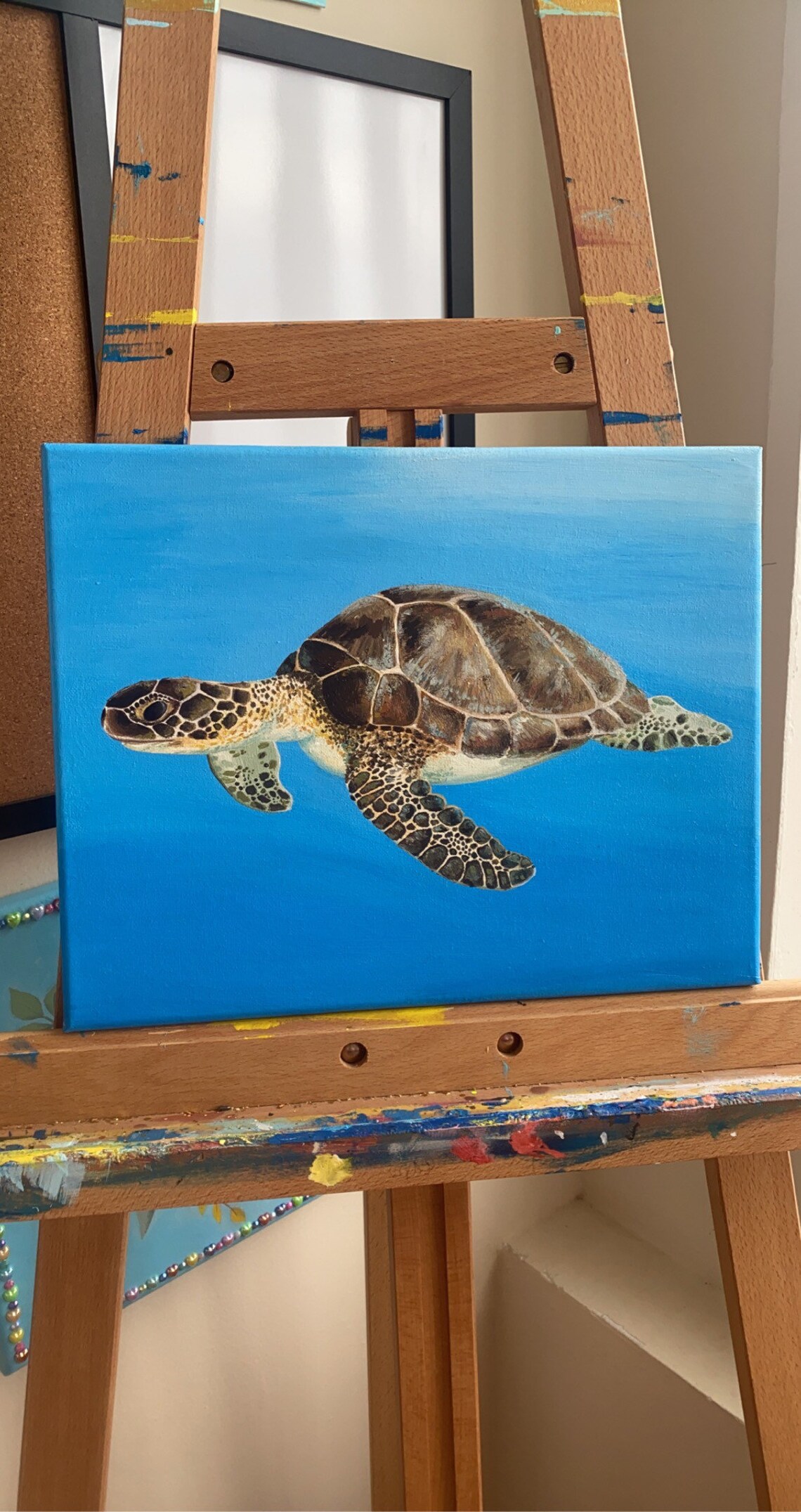 Realistic Sea Turtle Acrylic Painting on Canvas Under the Ocean Themed ...