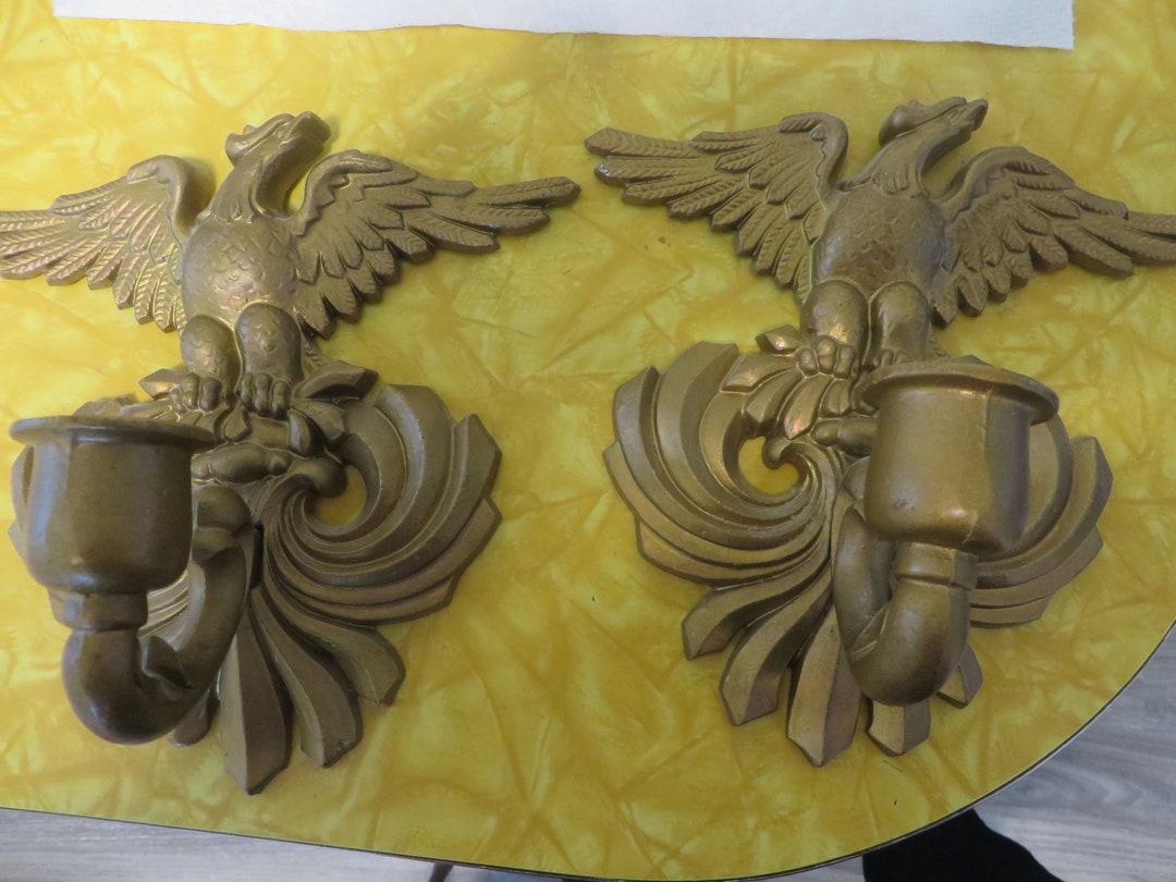 Set of 2 Sexton Metal Eagle Wall Mount Candlesticks, Brass Color - Etsy